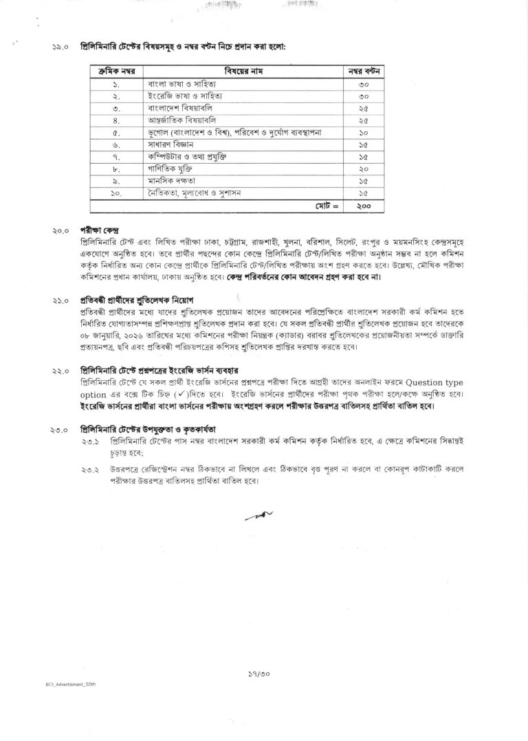 ৫০তম বিসিএস সার্কুলার ২০২৫|50th BCS Circular 2025 - jobsgovbd.com